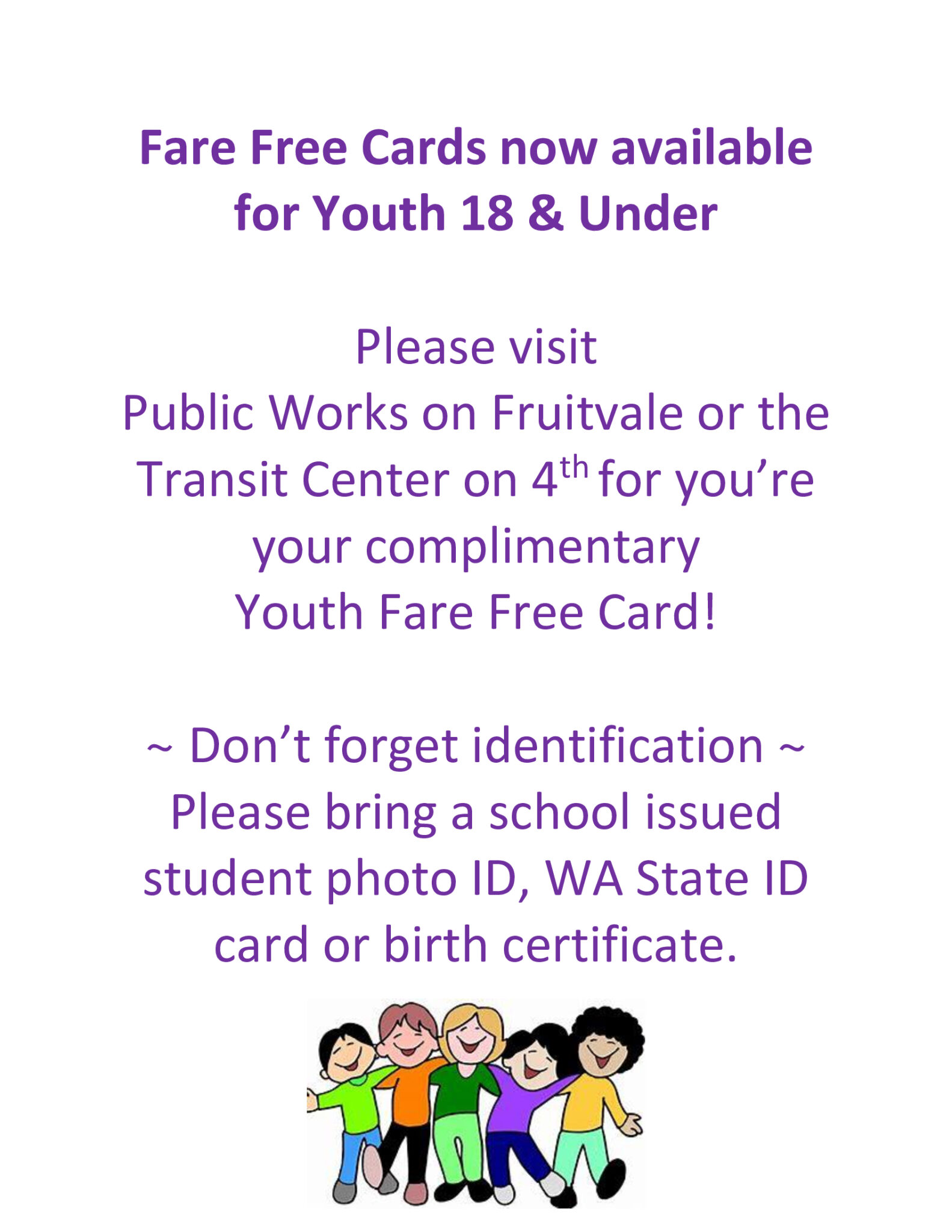 FARE FREE CARDS NOW AVAILABLE FOR YOUTH 18 & UNDER | Yakima Transit